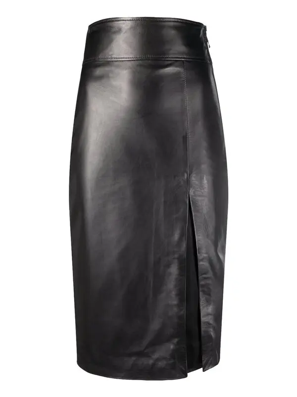 MANOKHI Laura Leather Pencil Skirt - Black