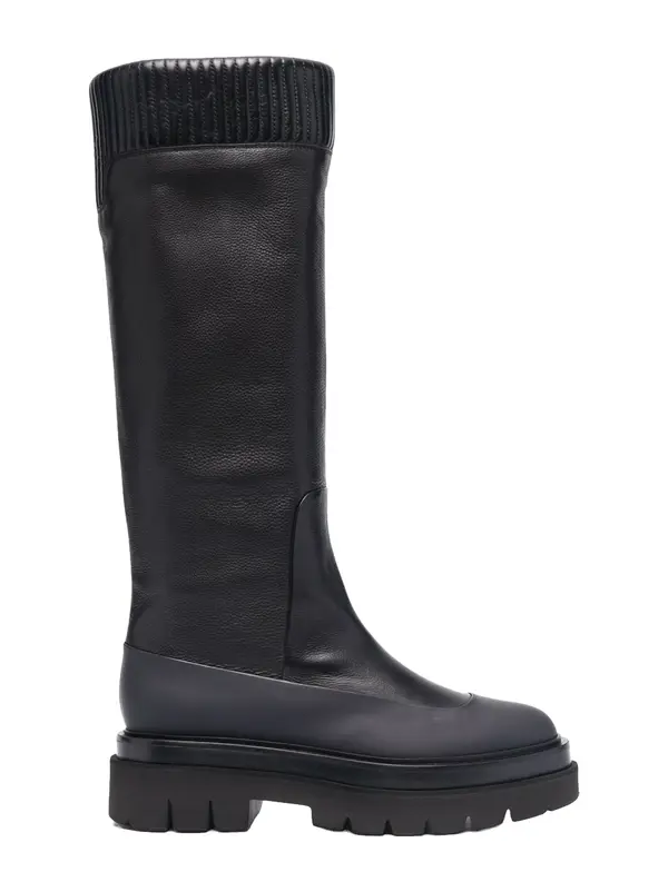 Santoni Ribbed Leather Knee-high Boots - Black
