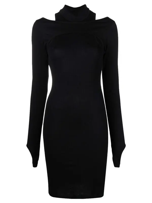 Helmut Lang Ribbed Cut-out High Neck Dress - Black