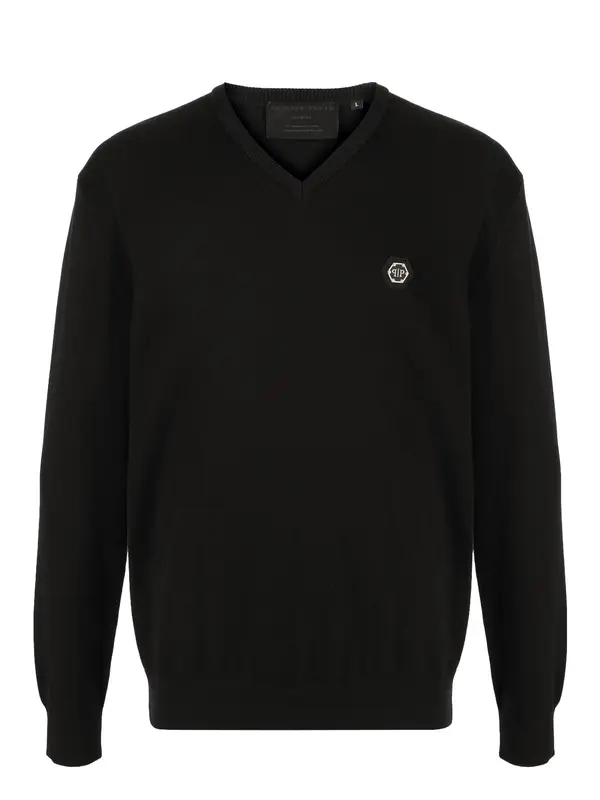 Philipp Plein Logo-patch V-neck Jumper - Black