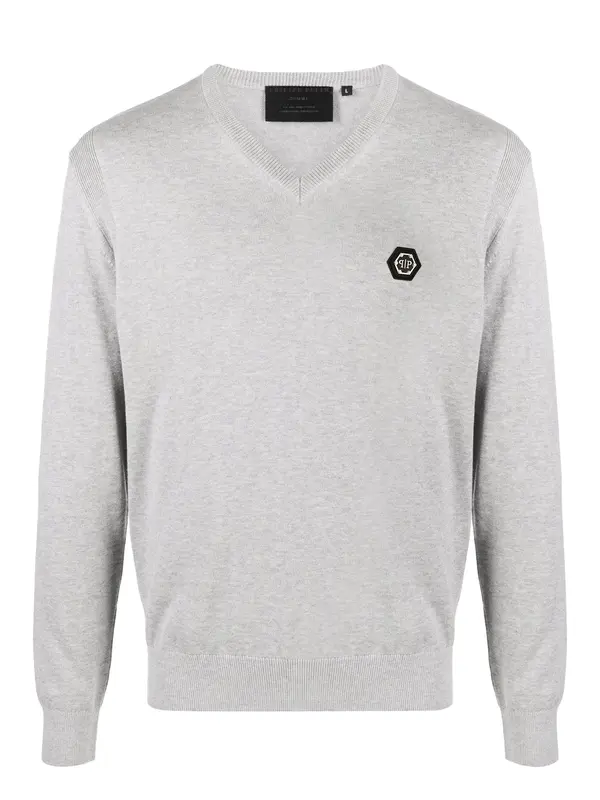 Philipp Plein Logo-patch V-neck Jumper - Grey