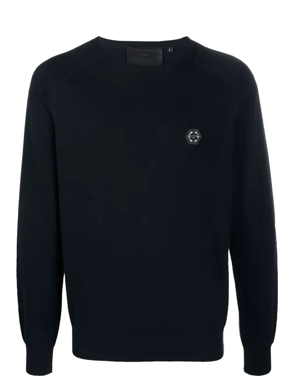 Philipp Plein Logo-patch Crew Neck Jumper - Blue