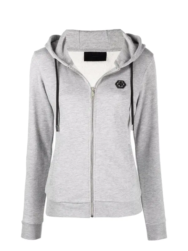 Philipp Plein Logo-appliqué Zip-up Hoodie - Grey