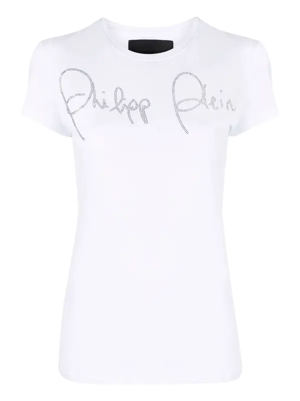 Philipp Plein Rhinestone Embellished Logo T-shirt - White