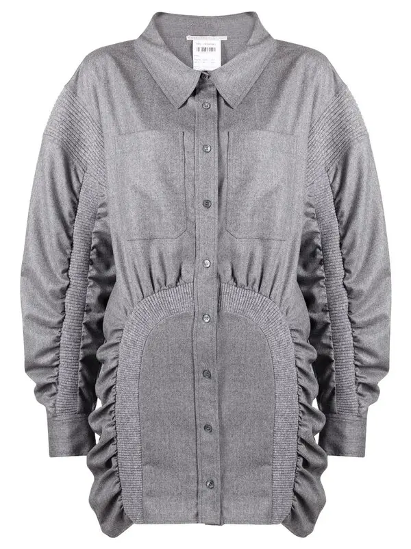 Stella McCartney Ruched Wool Shirt Dress - Grey