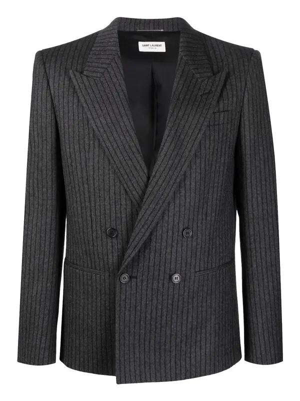 Saint Laurent Striped Double-breasted Blazer - Grey
