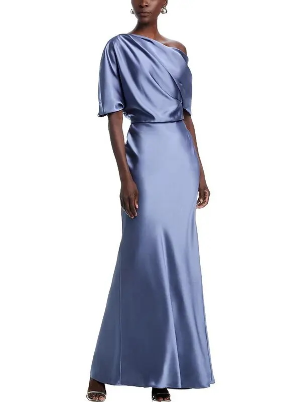 Amsale Draped Satin One-shoulder Gown - Slate