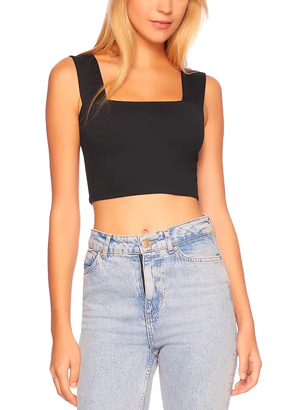 Susana Monaco Square Neck Cropped Tank Top - Black