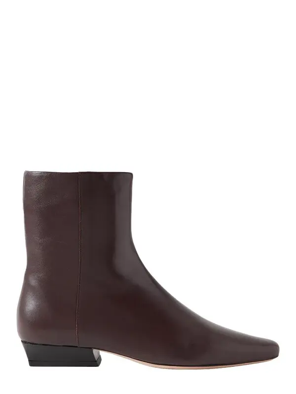Staud Wally Leather Ankle Boots - Dark Brown