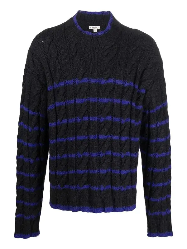 PHIPPS Striped Cable Knit Jumper - Black