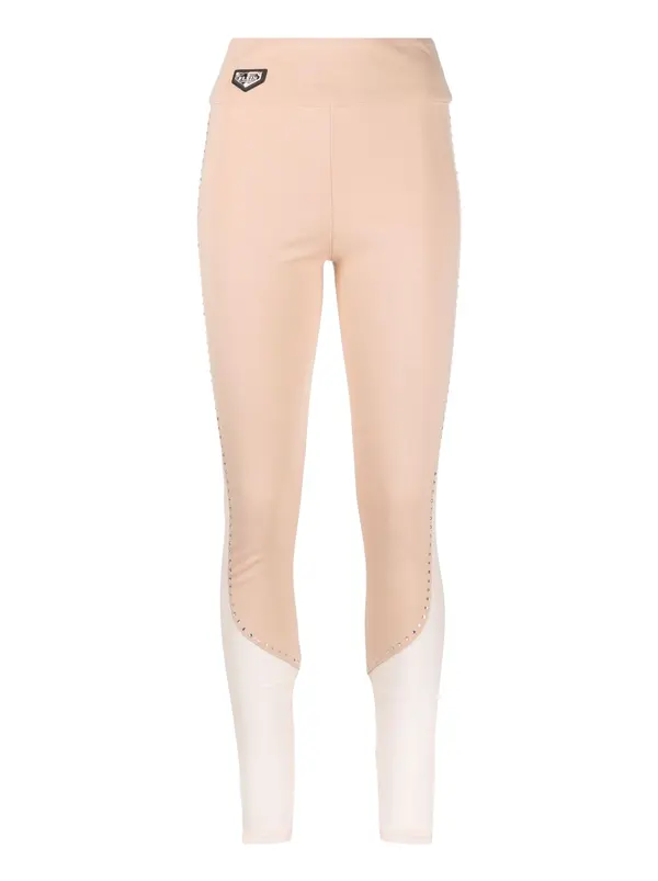 Philipp Plein Stud-detail Sheer-paneling Leggings - Neutrals