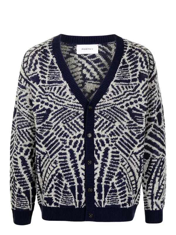 PORTS V Abstract-pattern Cardigan - Blue