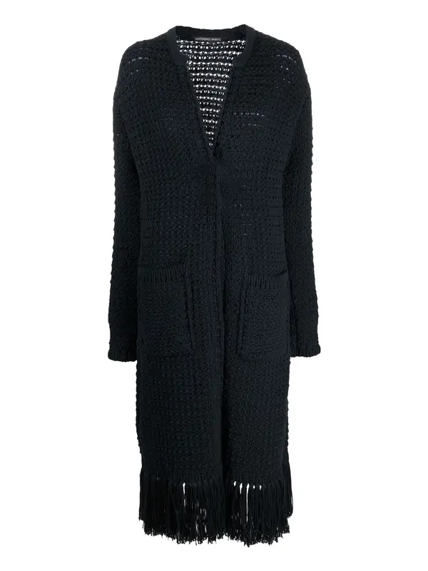ANTONINO VALENTI Chunky-knit Frayed-edge Cardigan Coat - Blue