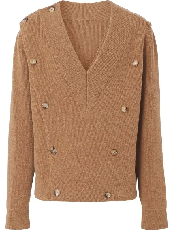 Burberry Double-breasted V-neck Sweater - Brown