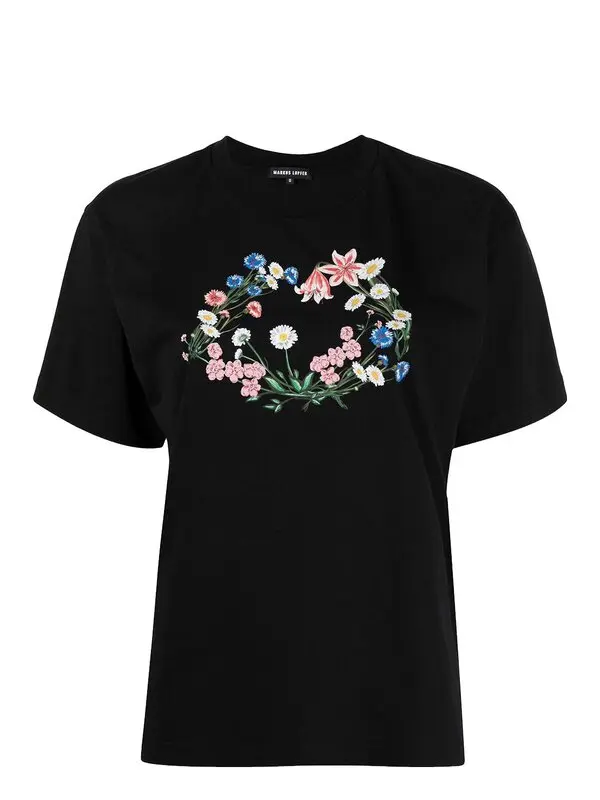 Markus Lupfer Cotton Floral Print T-shirt - Black