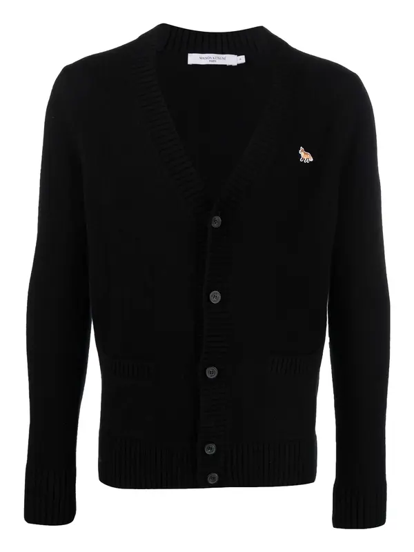 Maison Kitsuné Patch-detail Wool Cardigan - Black