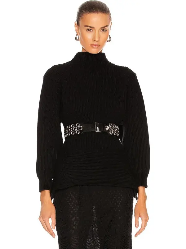 Alaïa Fitted Sculpted Long Sleeve Sweater - Noir