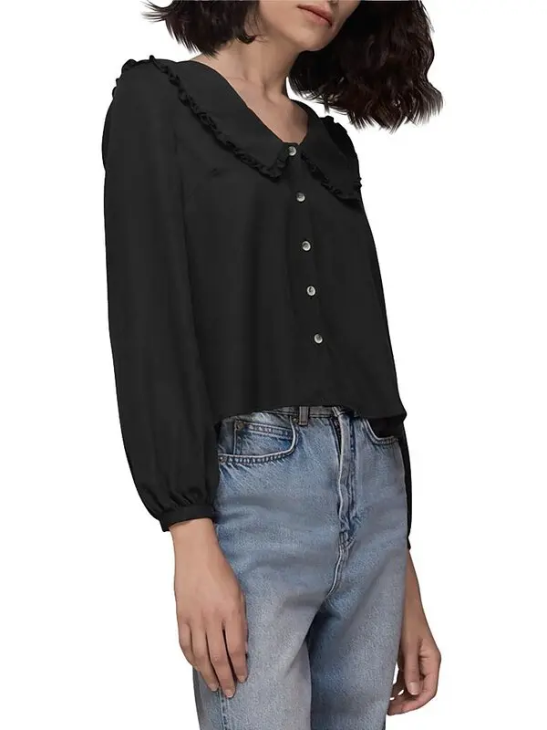 Whistles Tencel™ Lyocell Top With Oversized Collar - Black
