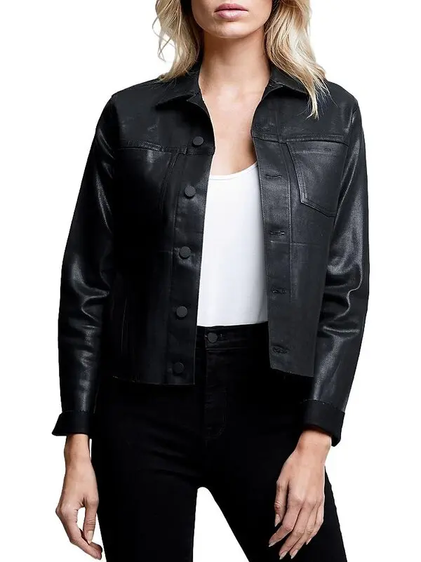 L'Agence Janelle Coated Trucker Jacket - Saturated Black Coated