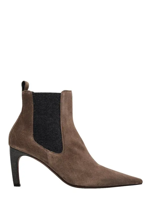 Brunello Cucinelli Suede Monili-heel Chelsea Booties - Torba