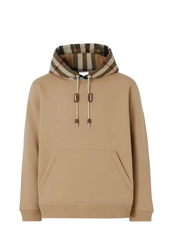 Burberry Check-hood Pullover Sweatshirt - Camel