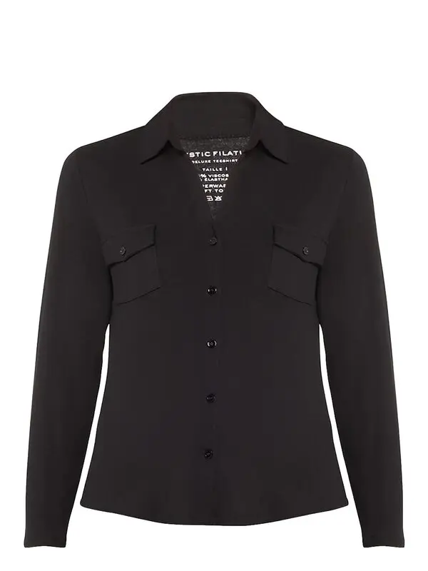 Majestic Filatures Soft Touch Button-down Shirt With Pockets - Noir