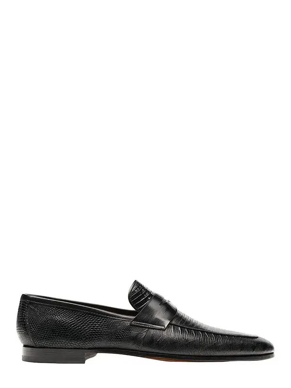 Magnanni Vincente Lizard Penny Loafers - Black