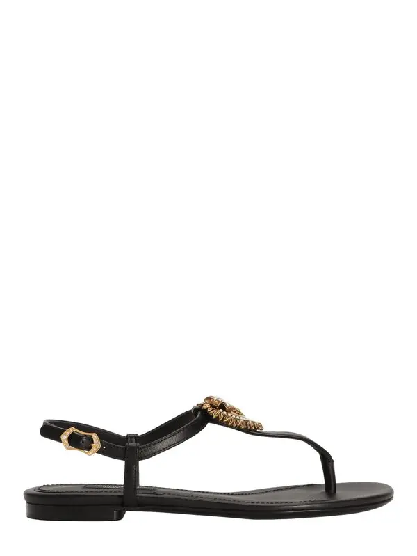 Dolce & Gabbana Nappa Leather Devotion Flip Flops - Black