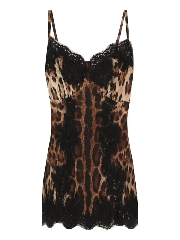 Dolce & Gabbana Leopard-print Lace Inset Satin Top - Animal Print