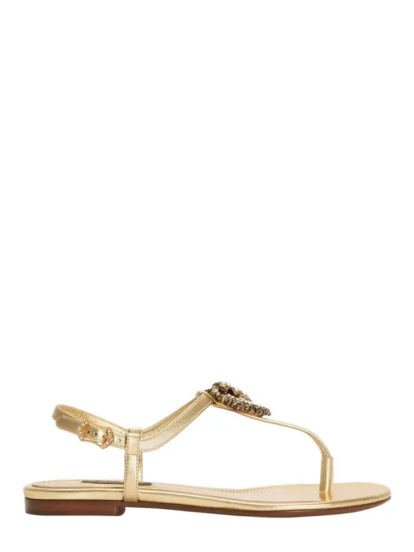 Dolce & Gabbana Nappa Leather Devotion Thong Sandals - Gold