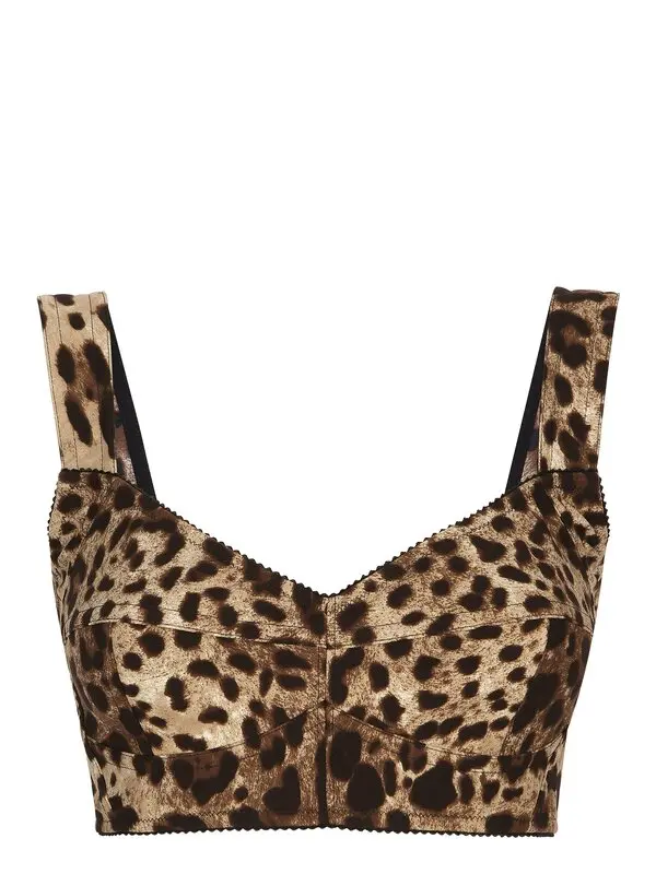 Dolce & Gabbana Short Bustier Top In Leopard Print Charmeuse - Multicolor