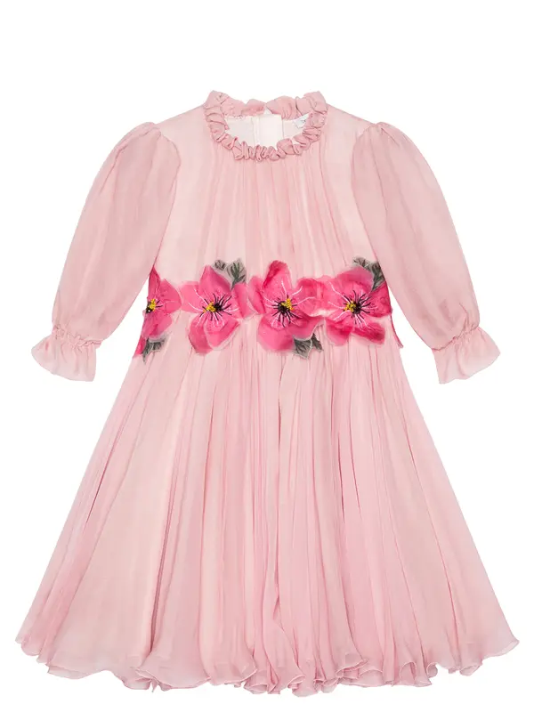 Dolce & Gabbana Chiffon Dress With Embroidered Flowers - Pink