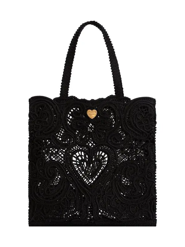Dolce & Gabbana Medium Cordonetto Lace Beatrice Shopper - Black