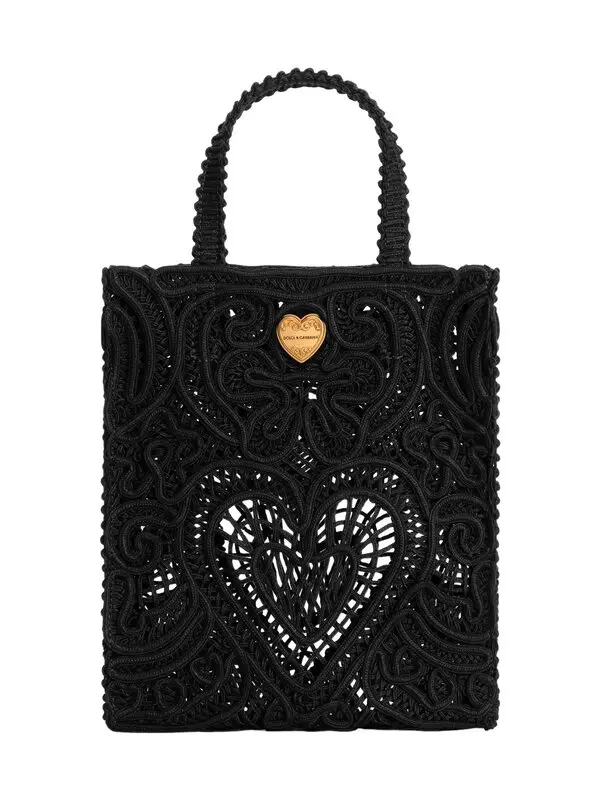 Dolce & Gabbana Small Cordonetto Lace Beatrice Shopper Bag - Black