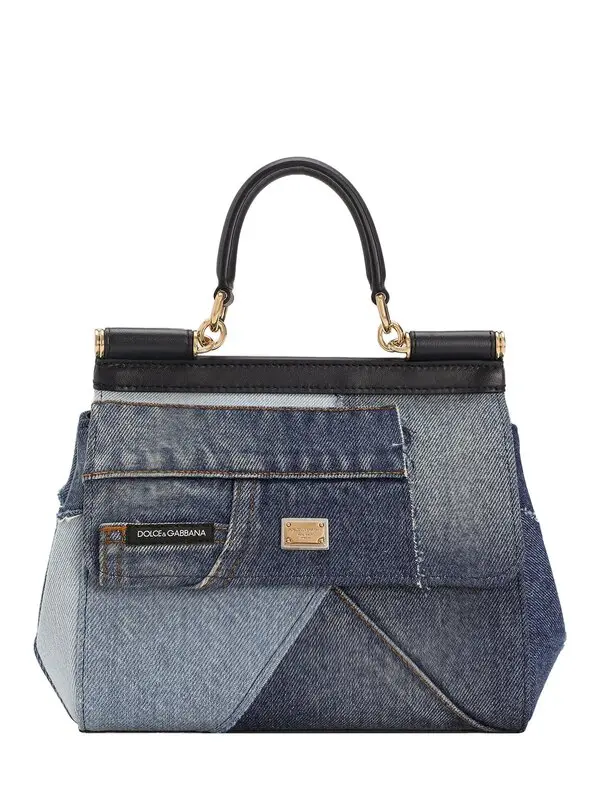Dolce & Gabbana Small Sicily Bag In Patchwork And Calfskin - Denim