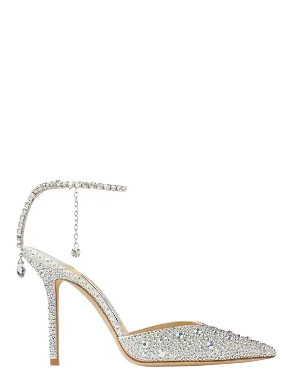 JIMMY CHOO Saeda 100 Embellished Satin Pumps - Neutral