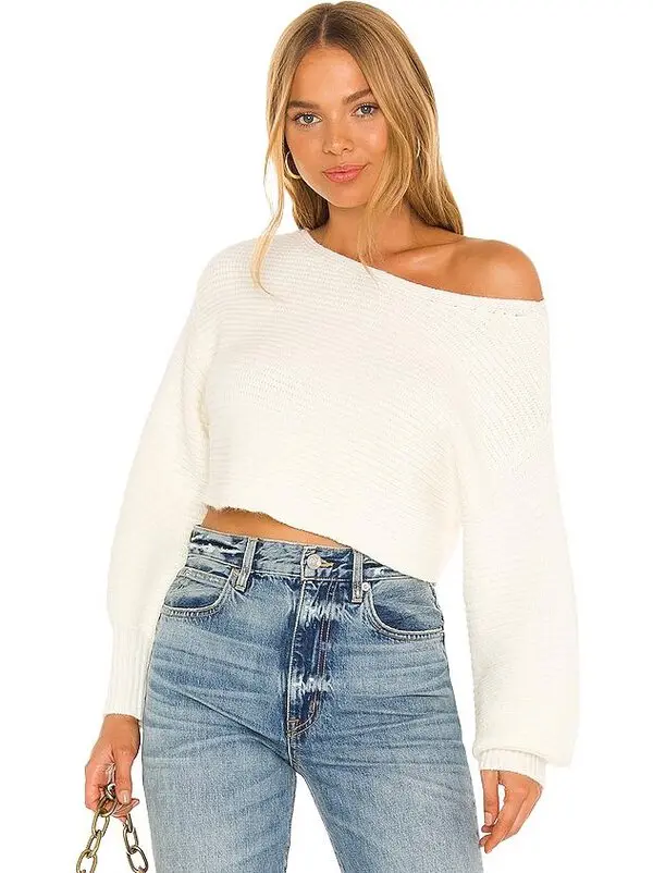 LOVERS AND FRIENDS Camille Off Shoulder Ribbed Knit Sweater - White