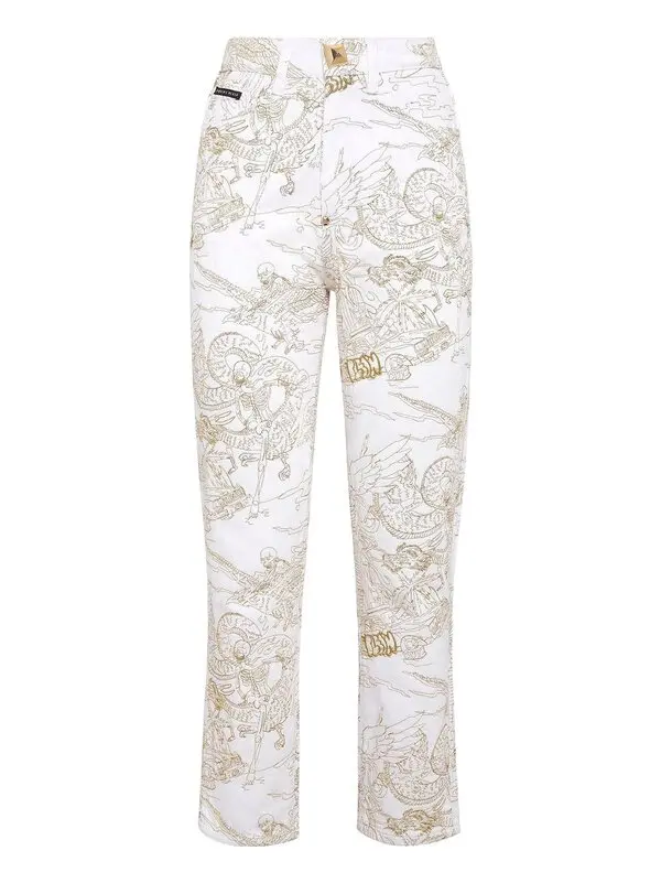Philipp Plein Skeleton-print Cropped Jeans - White