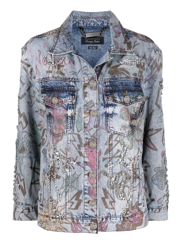 Philipp Plein Monogram Oversize Denim Jacket - Blue