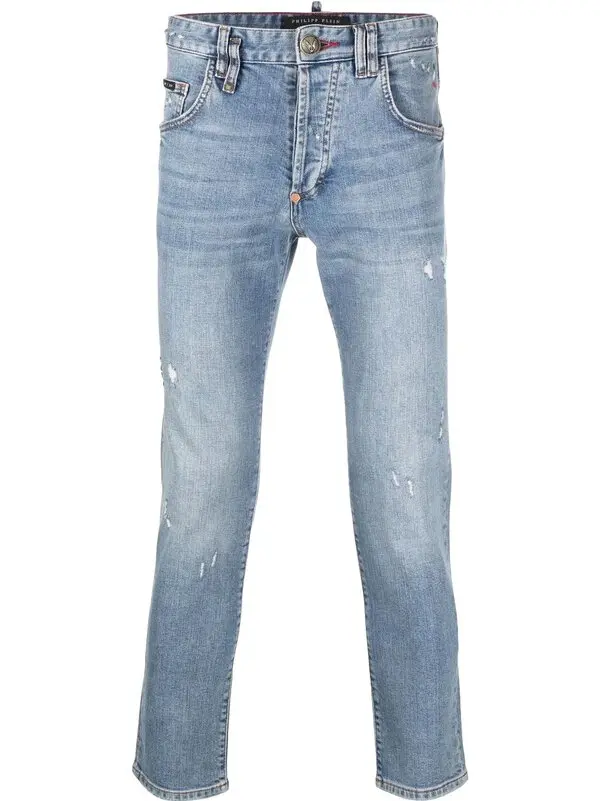 Philipp Plein Embroidered-logo Slim-fit Jeans - Blue