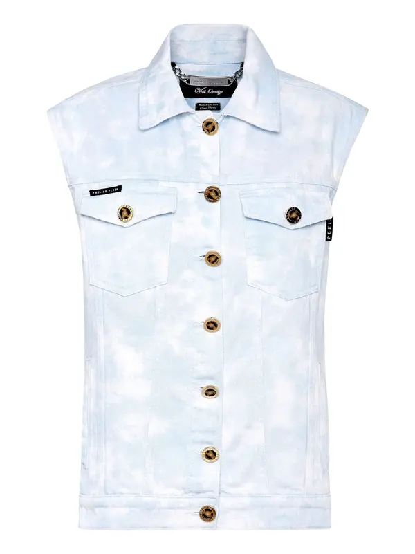 Philipp Plein Bleach-effect Denim Vest - Blue