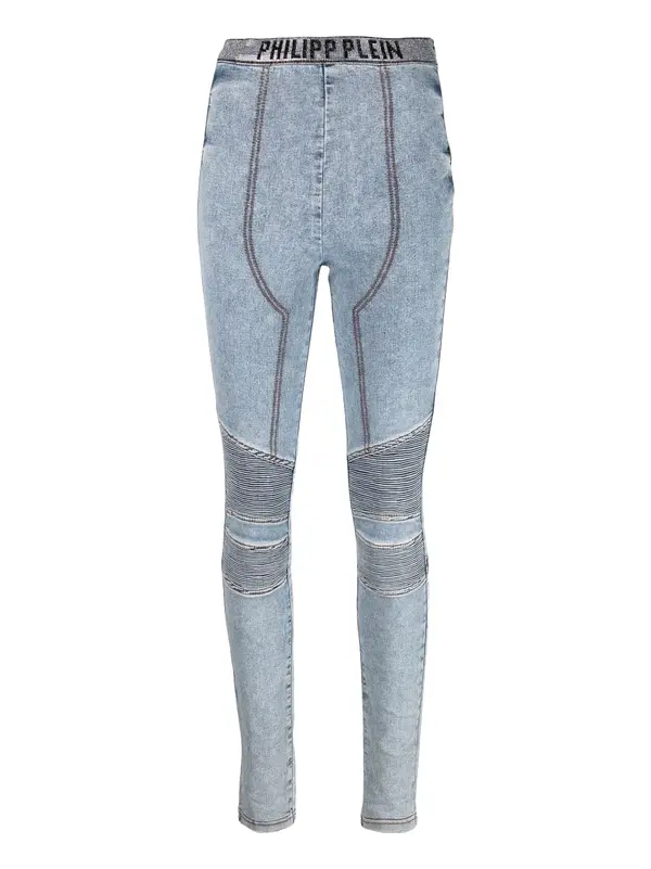 Philipp Plein Logo-waistband Denim Leggings - Blue