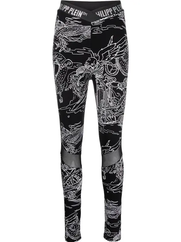 Philipp Plein High-waist Tattoo-print Leggings - Black