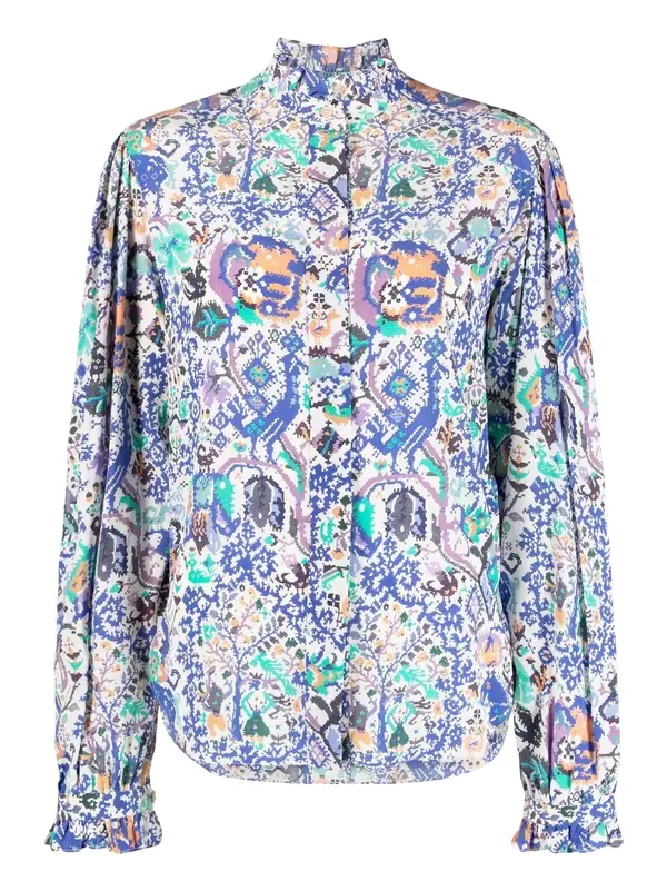 Isabel Marant Banessa Abstract-print Ruffled Blouse - Blue