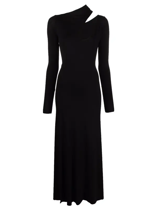 MANURI Cut-out Detail Long-sleeve Dress - Black