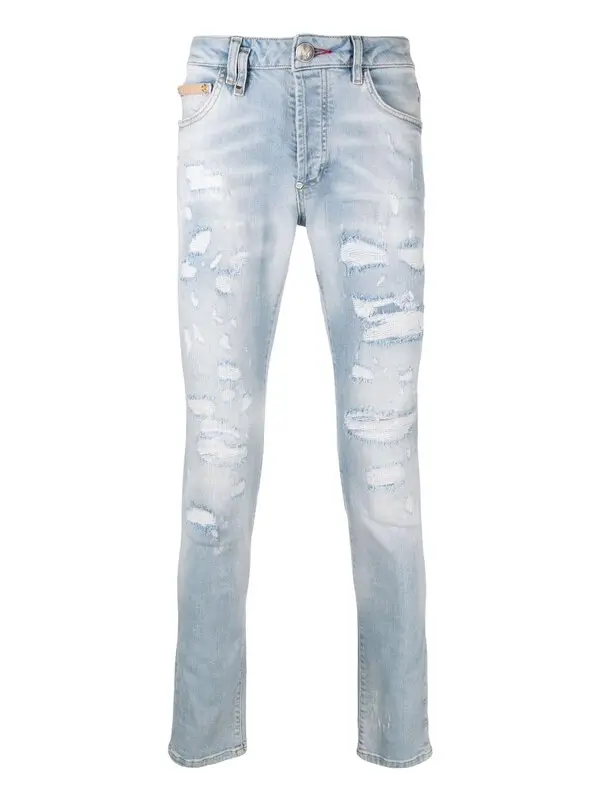 Philipp Plein Ripped Skinny Jeans - Blue