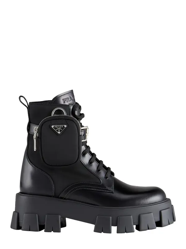 Prada - Leather Zip Pocket Combat Booties