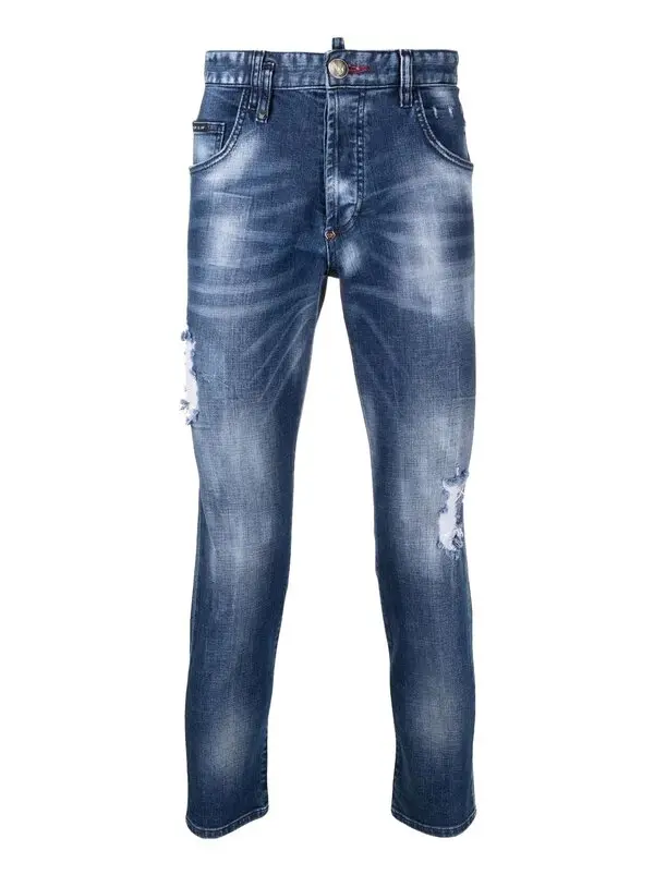 Philipp Plein Ripped-detailed Skinny Jeans - Blue