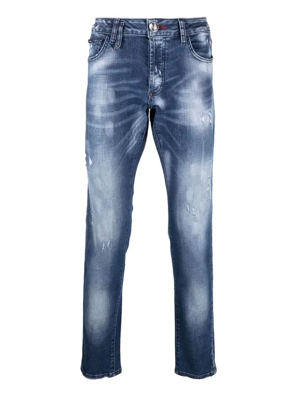 Philipp Plein Destroyed Straight-leg Jeans - Blue