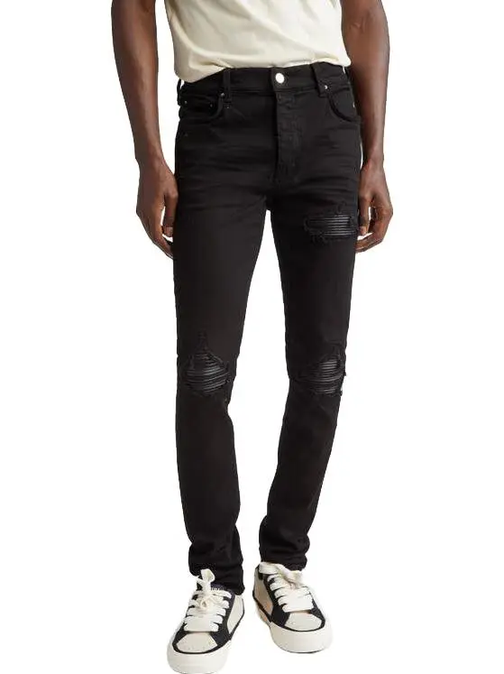 Amiri Mx1 Leather Patch Ripped Skinny Jeans - Black Od